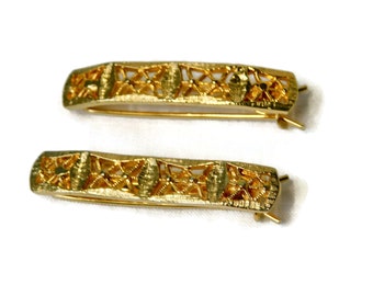Vintage Hair Barrettes Art Deco Style Pair Gold Tone Metal Hair ...