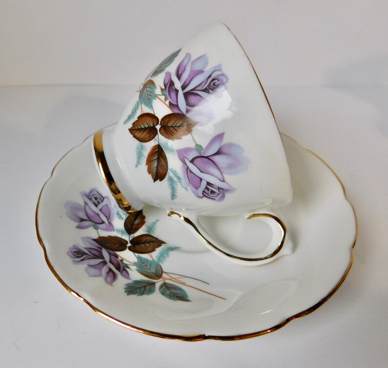 Vintage DELPHINE Bone China Purple Roses Teacup and Saucer. - Etsy