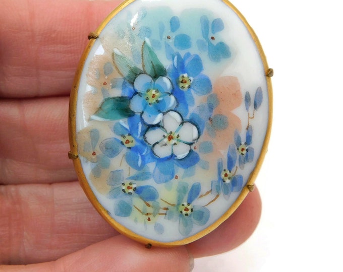 Antique Hand Painted Floral Porcelain Oval Brooch. - Etsy