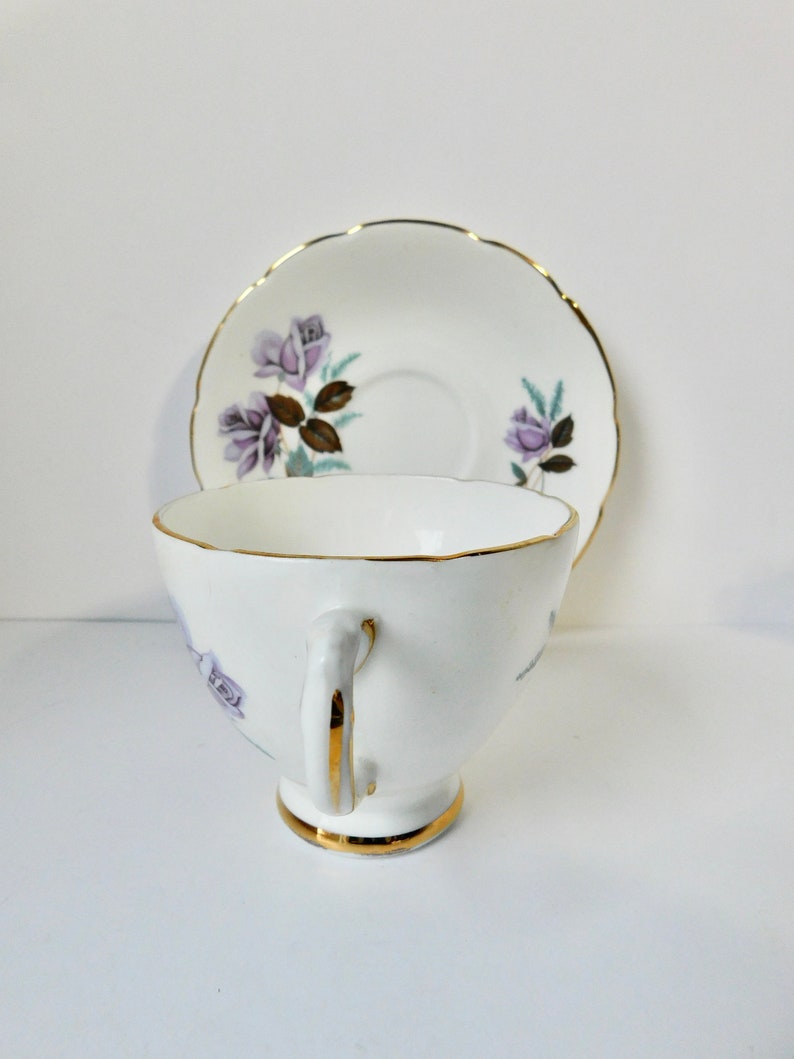 Vintage DELPHINE Bone China Purple Roses Teacup and Saucer. - Etsy