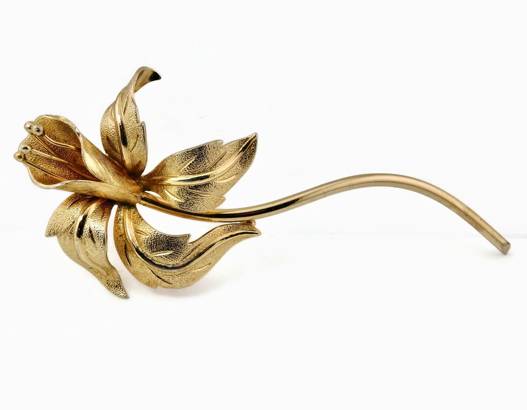 Rare MONET Gold Tone Plating 4.5 Inches Long Stem Flower Brooch - Etsy