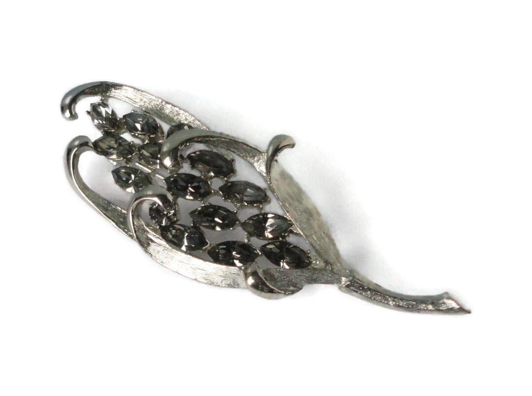 Mid Century BSK Silver Tone and Smokey Gray Rhinestones - Etsy