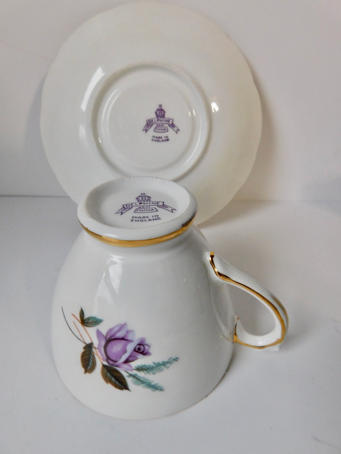 Vintage DELPHINE Bone China Purple Roses Teacup and Saucer. - Etsy
