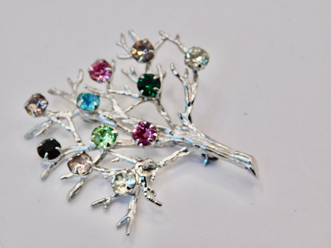 De Curtis Sterling With Rhinestones Tree Brooch. With Love to - Etsy