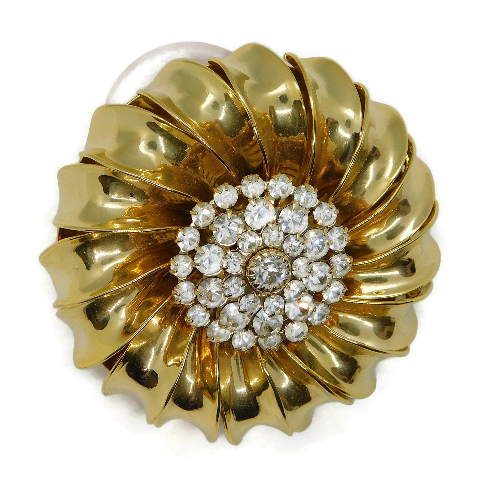 Vintage Gorgeous Gold Tone Flower With Clear Rhinestones - Etsy