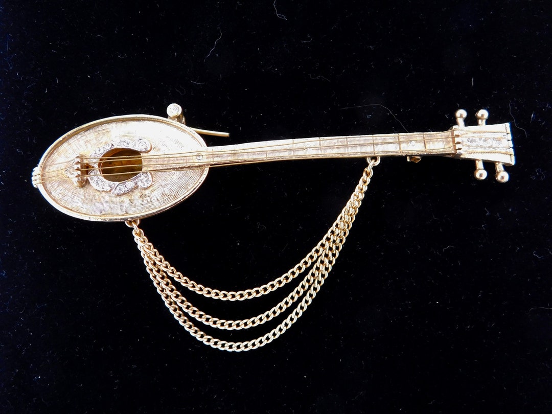1950s ROBERT MANDLE Mandolin With Rhinestones Large Brooch - Etsy