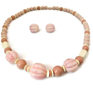 Vintage Pale Rose and Cream Color Lucite Beaded Necklace and Earrings ...