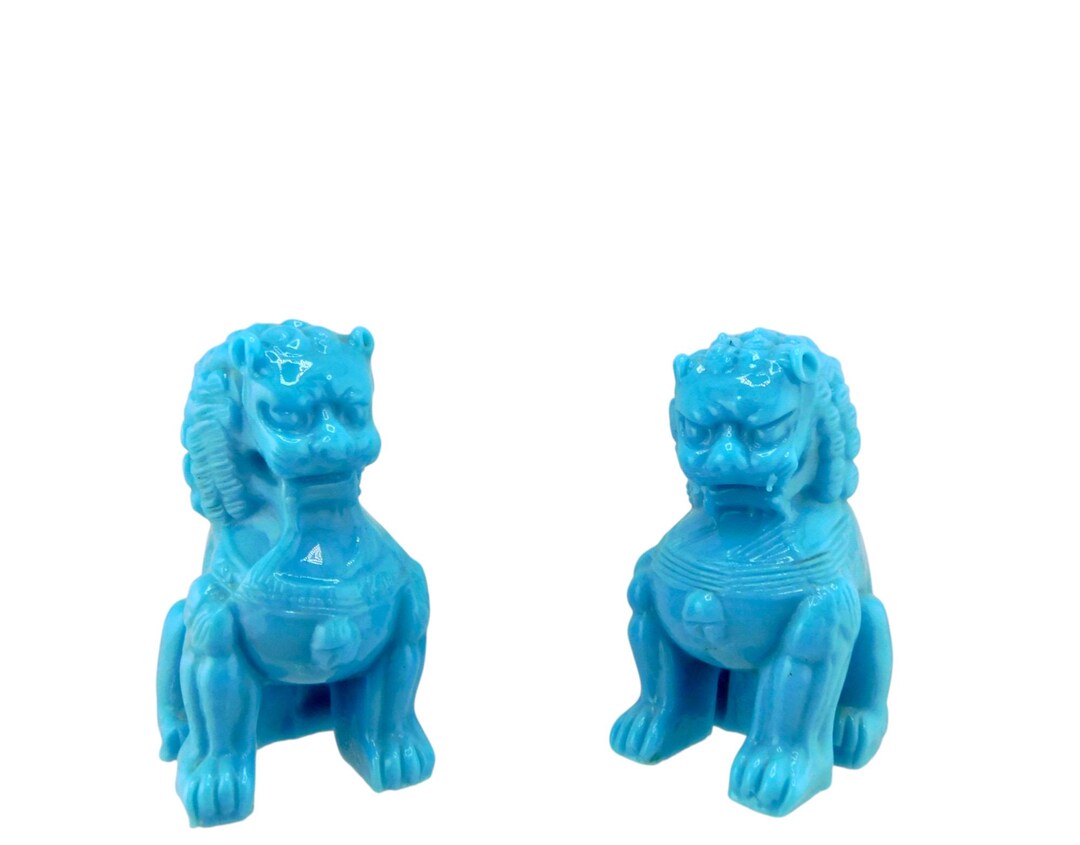 Vintage Aqua Blue Glass FOO DOGS Pair. 3.25 Inches - Etsy