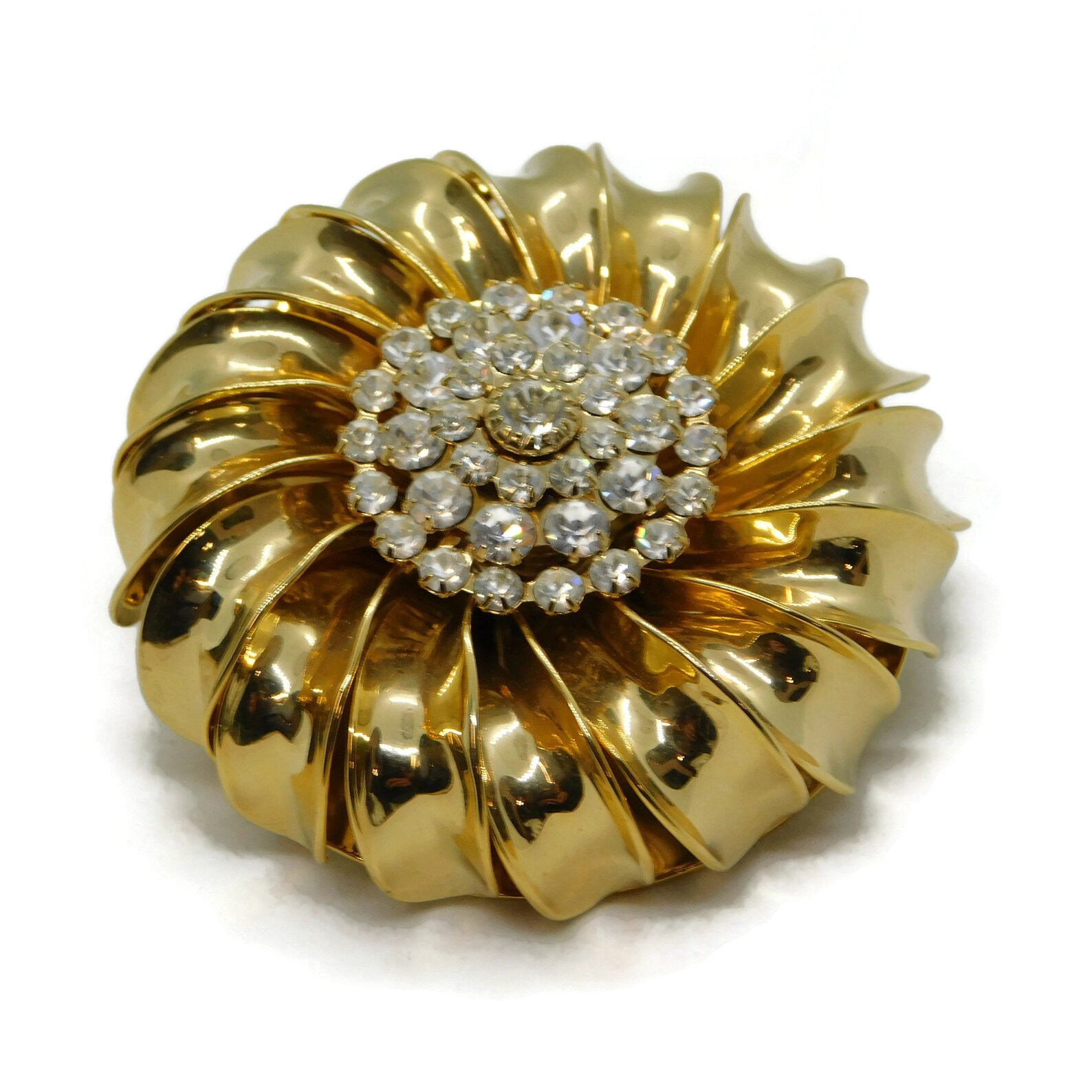 Vintage Gorgeous Gold Tone Flower With Clear Rhinestones - Etsy