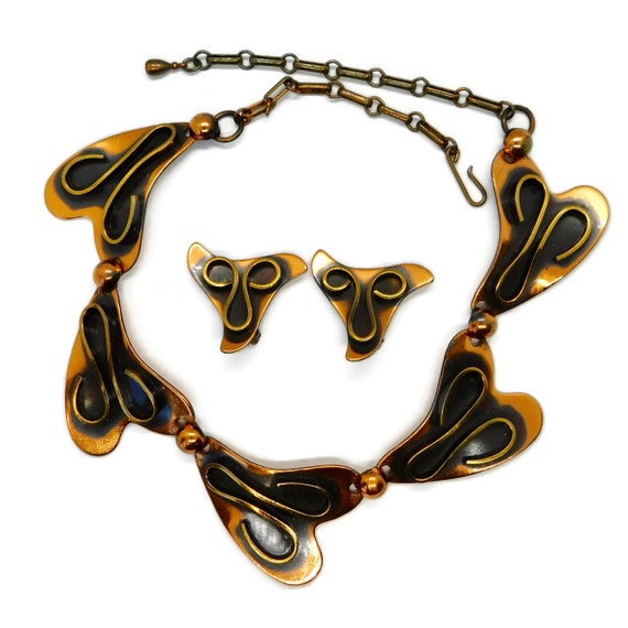 1950s Anodized Copper Choker Necklace and Earrings Se… - Gem