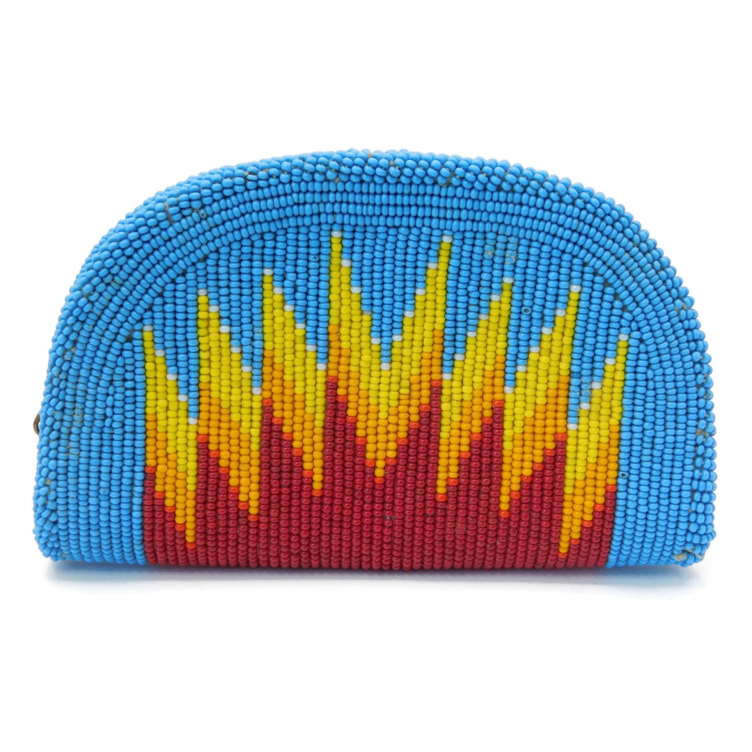Vintage Blue, Yellow, Orange and Red Beaded Coin Bag. - Etsy
