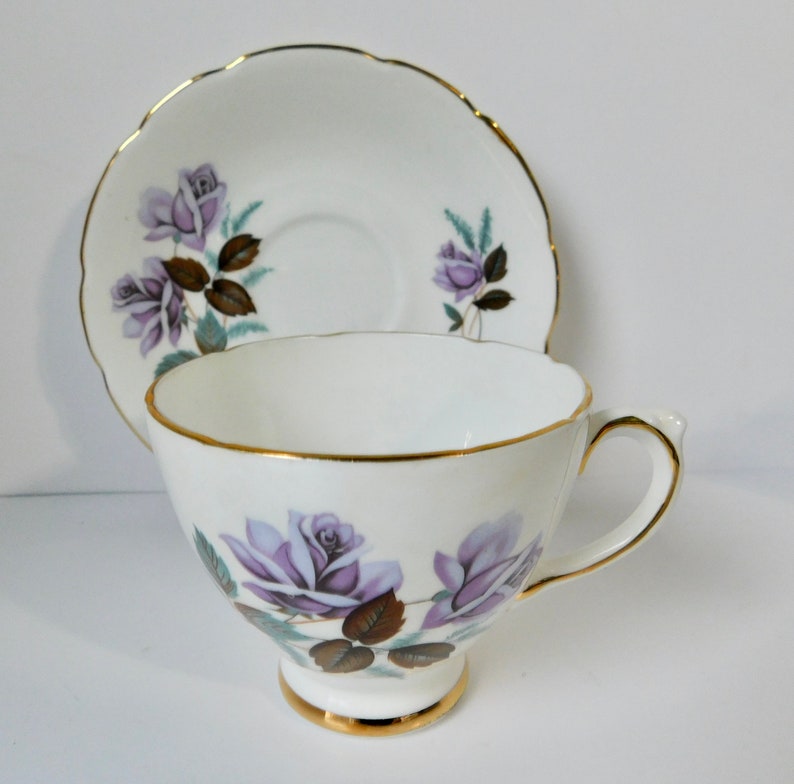 Vintage DELPHINE Bone China Purple Roses Teacup and Saucer. - Etsy