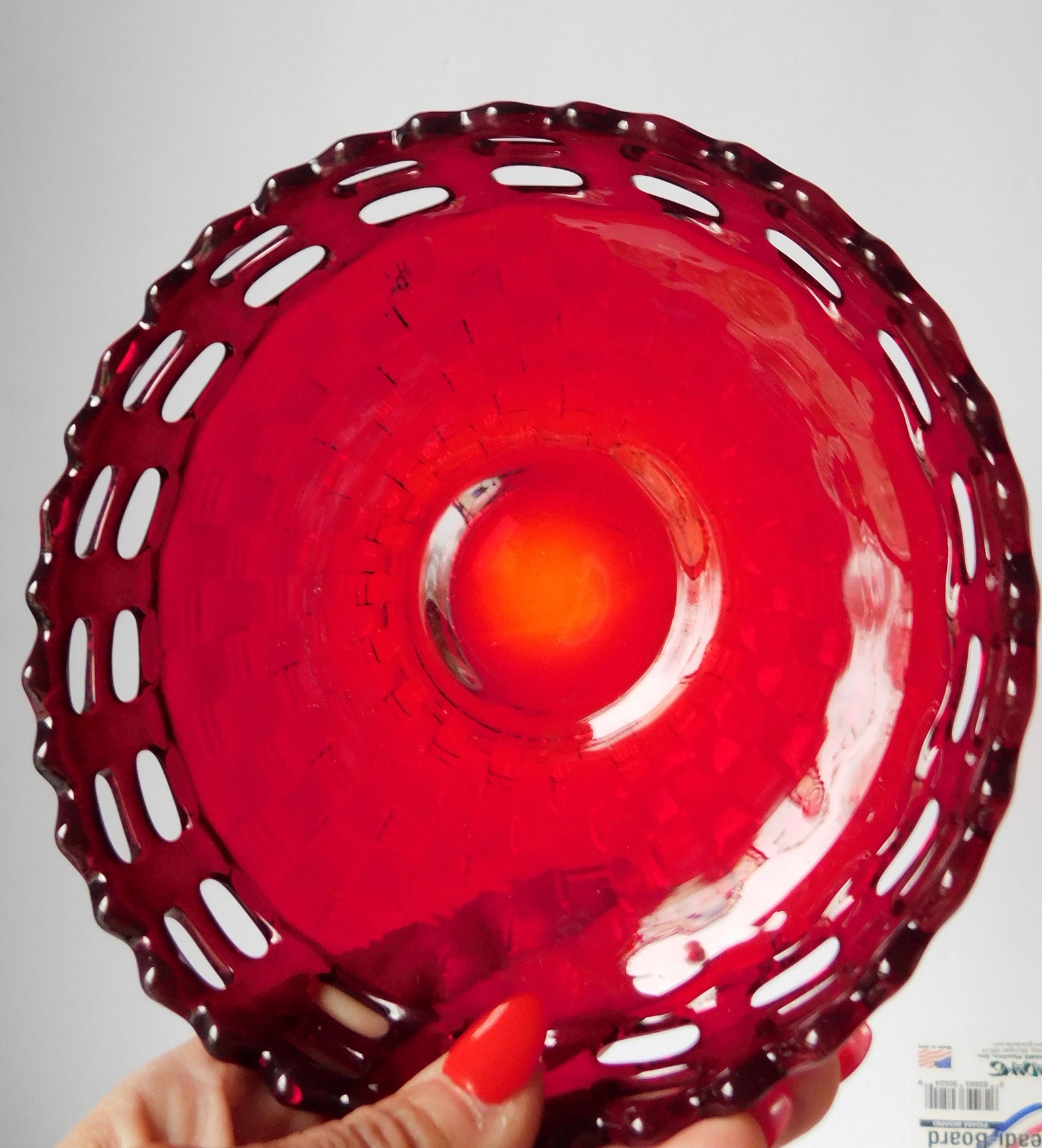 Vintage Fenton Art Glass Ruby Red Basket Wave 2 Rows Open | Etsy