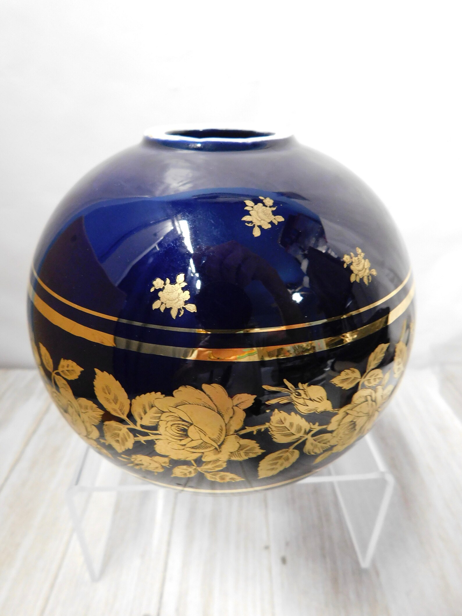 Vintage Limoges Blue With Gold Roses Porcelain Round Lamp/ - Etsy