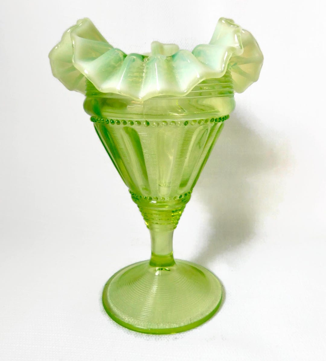 Antique Northwood/jefferson Glass Company Green Opalescent Fluted ...