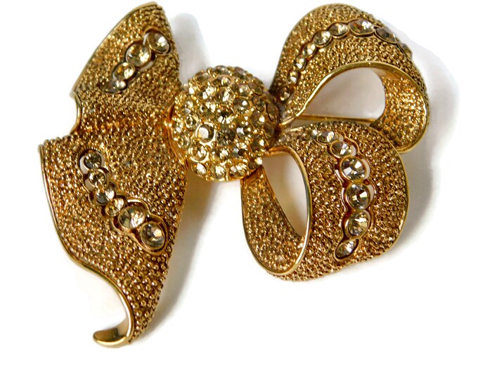 Vintage JOAN RIVERS Textured Gold With Gold Crystals Bow Shaped Brooch ...