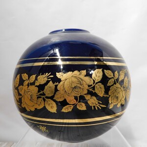 Vintage Limoges Blue With Gold Roses Porcelain Round Lamp/ Chandelier ...