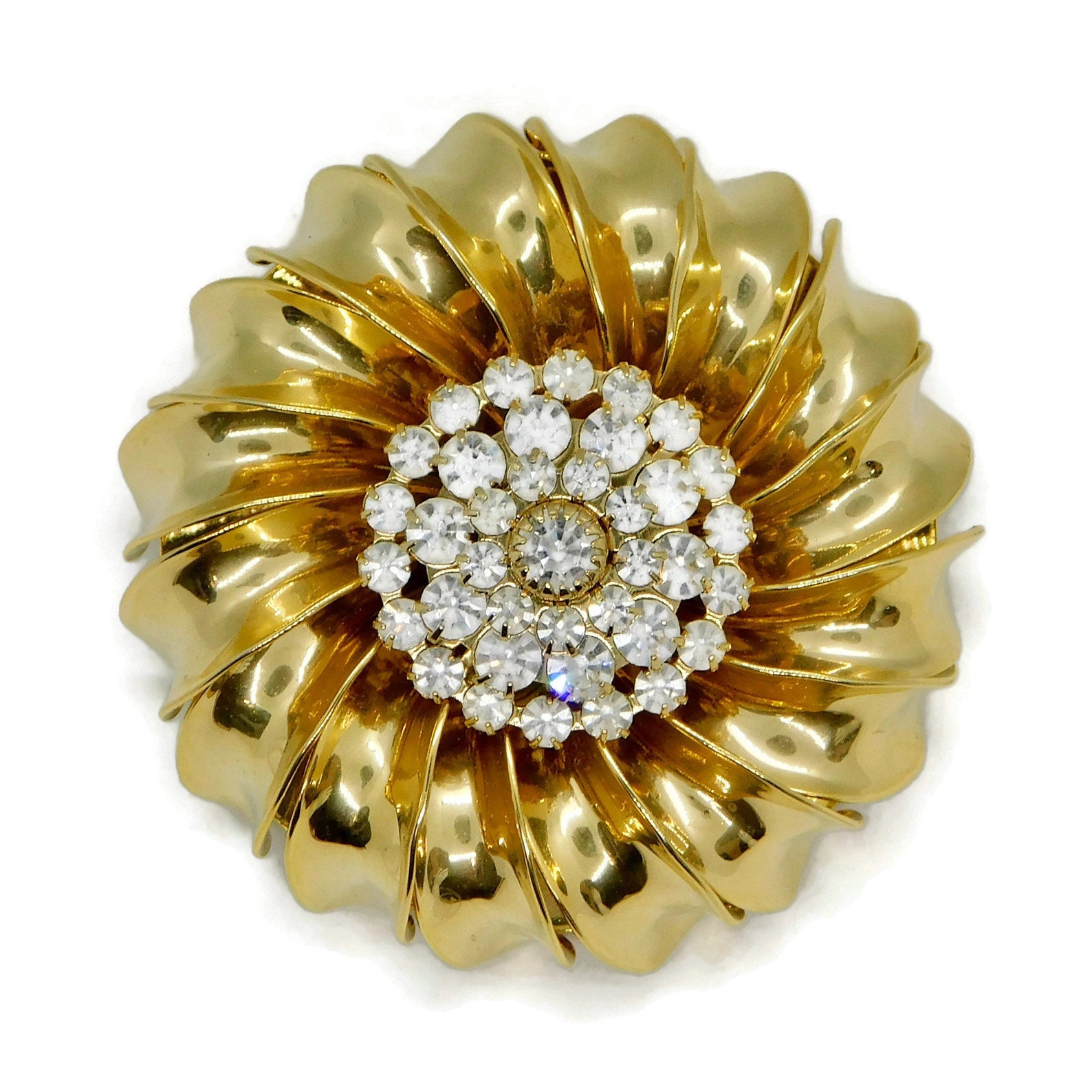 Vintage Gorgeous Gold Tone Flower With Clear Rhinestones - Etsy