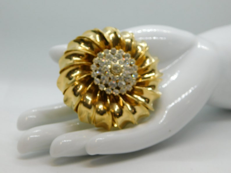 Vintage Gorgeous Gold Tone Flower With Clear Rhinestones | Etsy