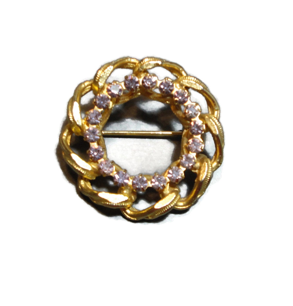 Chain Circle Brooch With Light Pink Rhinestones. Gold Tone - Etsy