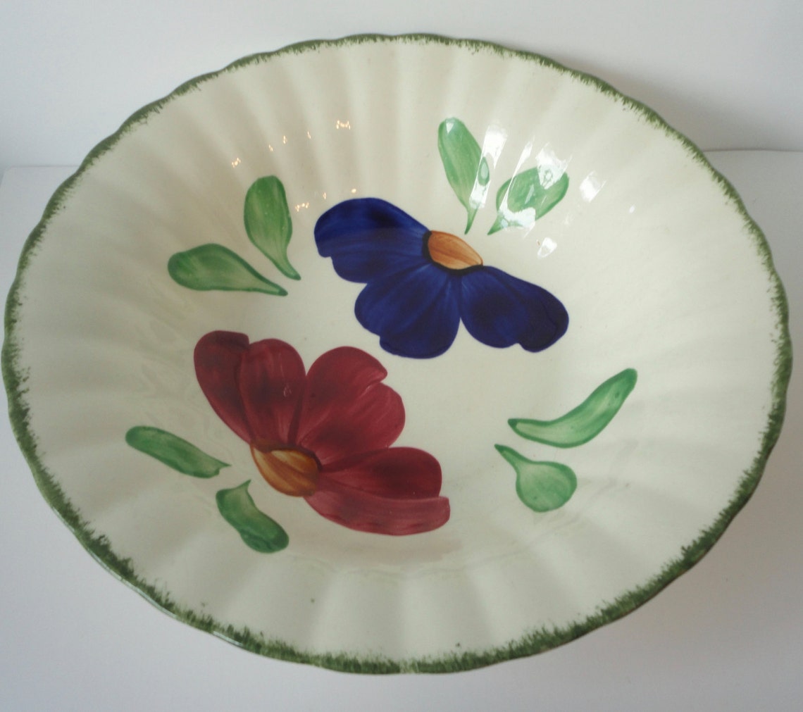 BLUE RIDGE Plum and Blue Flower Bowl. Southern Potteries. - Etsy