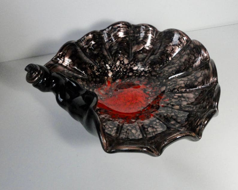 Vintage Black Red Copper Flakes Folded Rim Murano Glass Bowl. | Etsy