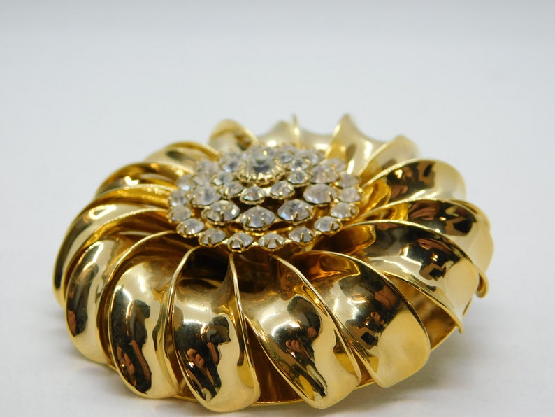 Vintage Gorgeous Gold Tone Flower With Clear Rhinestones | Etsy