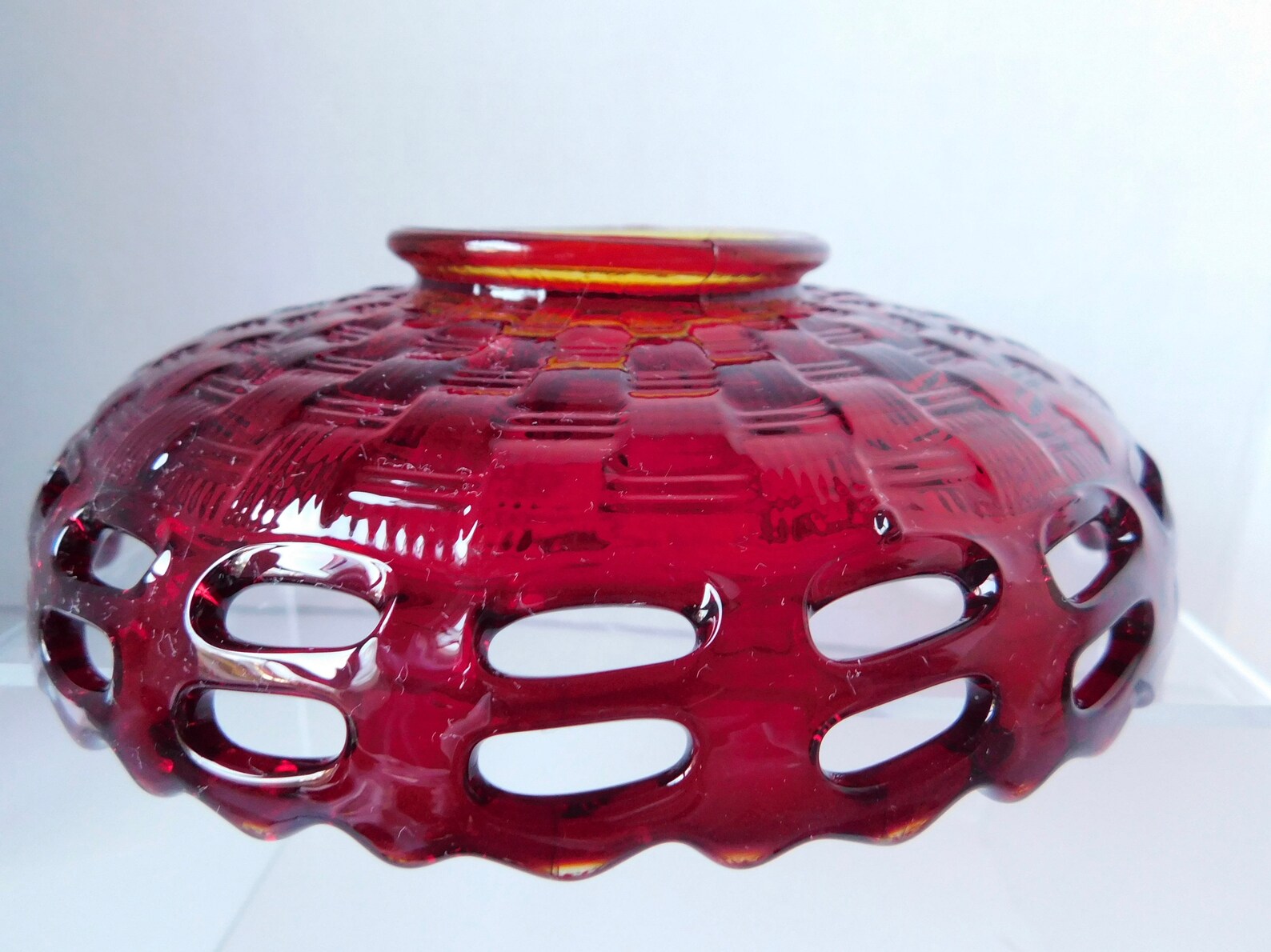 Vintage Fenton Art Glass Ruby Red Basket Wave 2 Rows Open | Etsy