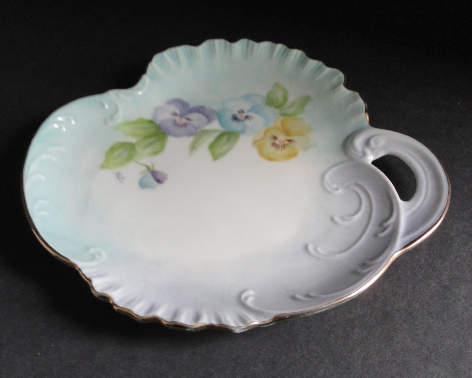 Vintage Hand Painted Pansies Decorative Dish With Handle - Etsy