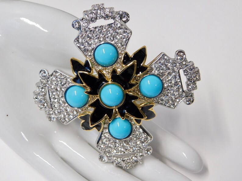 Kenneth Jay Lane Enamel Turquoise Glass Cabochons and Clear - Etsy