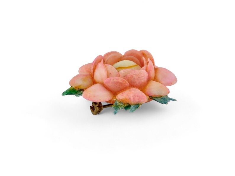 Vintage Pink Seashell Flower Brooch, Cowrie Shell Center - Etsy