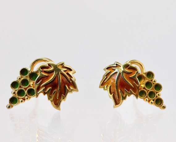 NAPIER Pat. Pend. Gold tone, Enameled Green Grapes E… - Gem