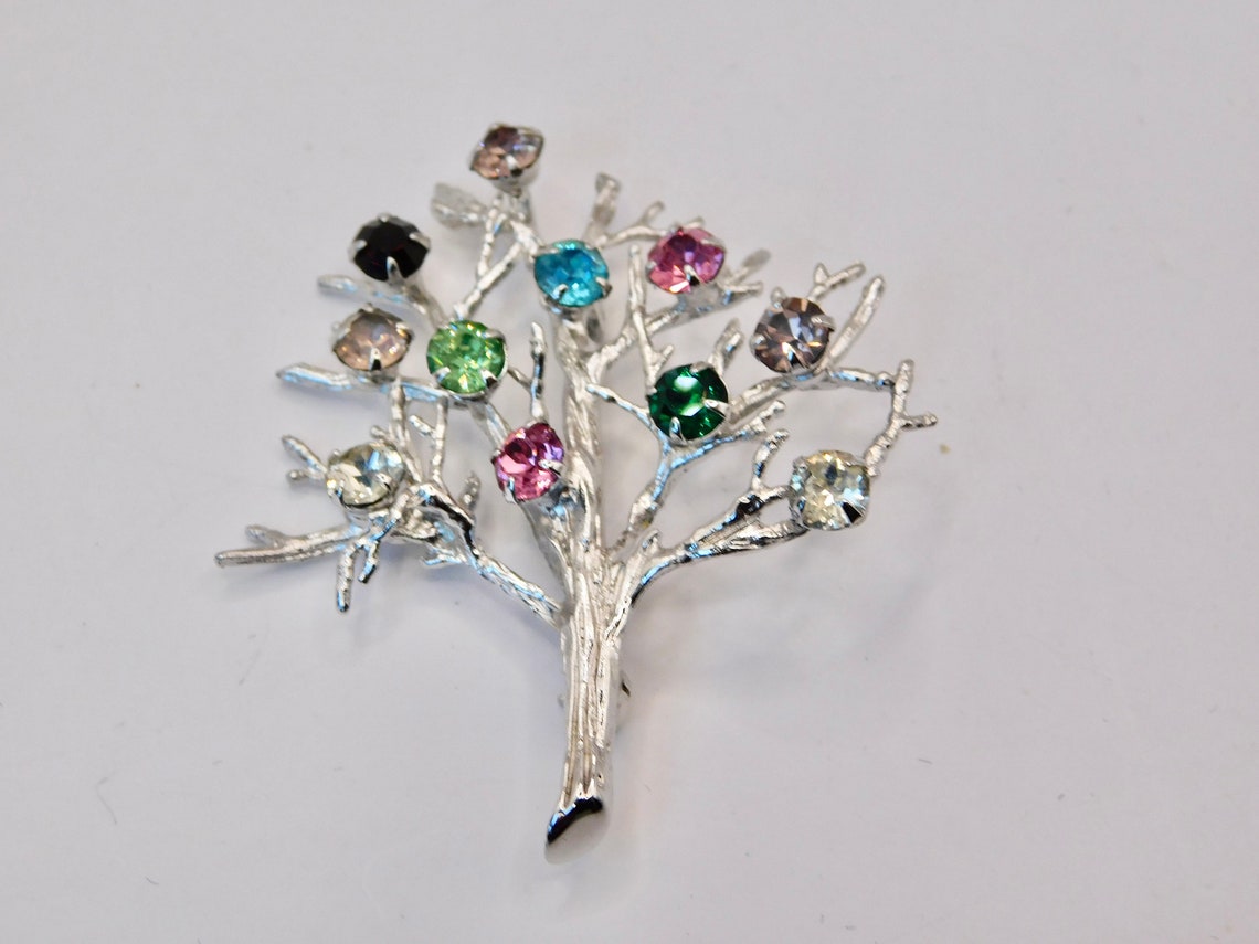 De Curtis Sterling With Rhinestones Tree Brooch. With Love to - Etsy