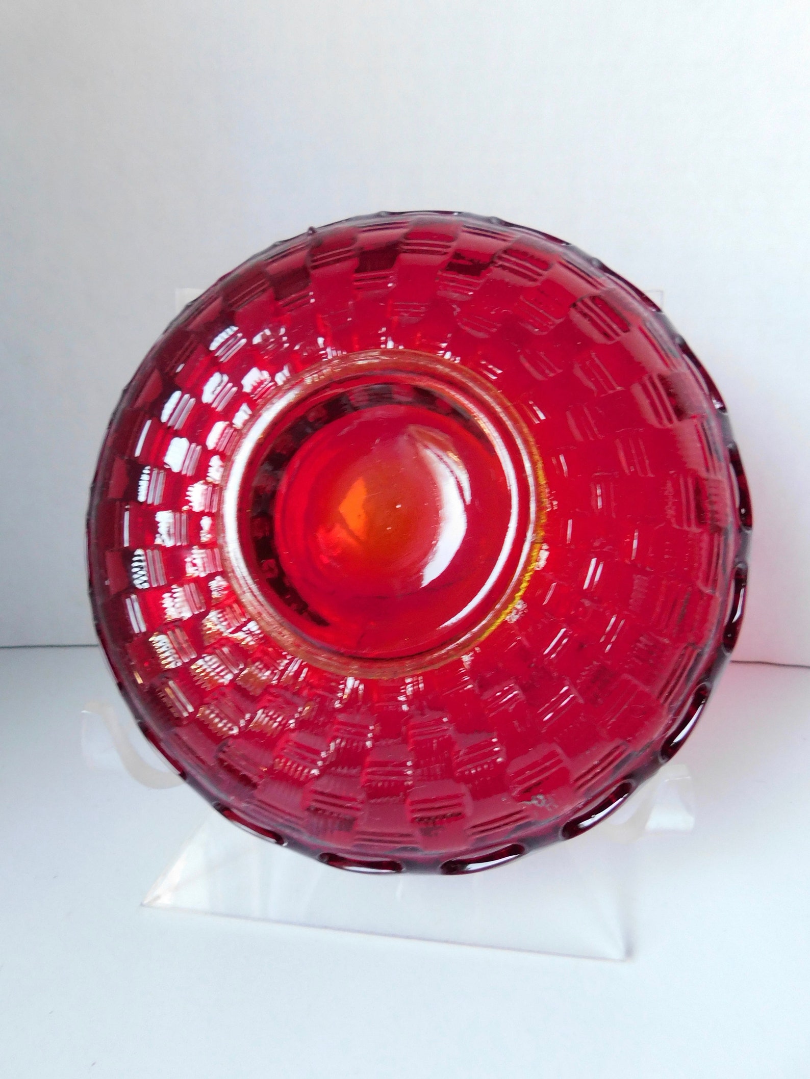 Vintage Fenton Art Glass Ruby Red Basket Wave 2 Rows Open | Etsy