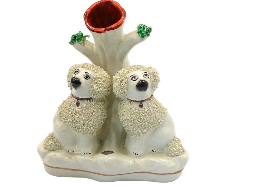 Antique Old Staffordshire Poodle Mantle Red and Green Spill Vase. - Etsy