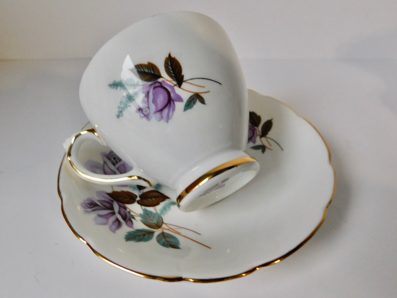 Vintage DELPHINE Bone China Purple Roses Teacup and Saucer. - Etsy