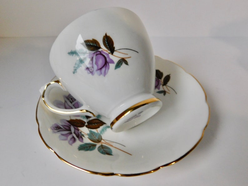 Vintage DELPHINE Bone China Purple Roses Teacup and Saucer. - Etsy