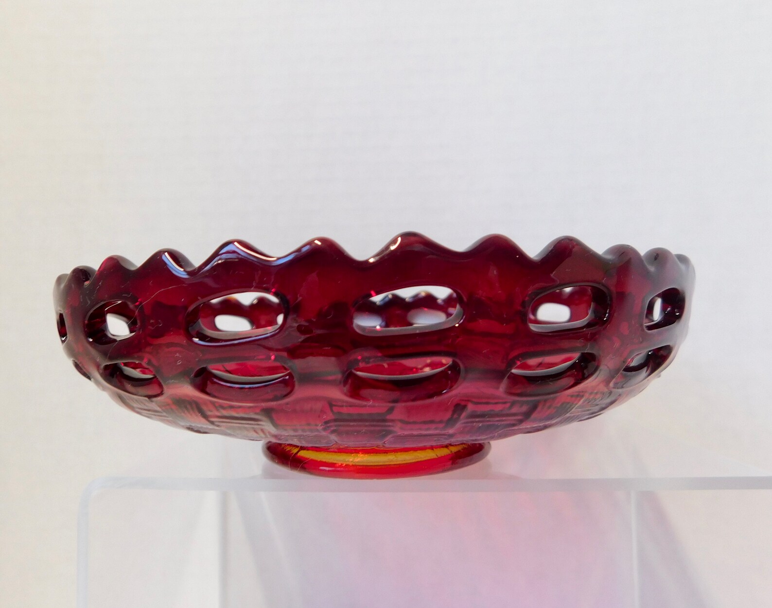 Vintage Fenton Art Glass Ruby Red Basket Wave 2 Rows Open | Etsy