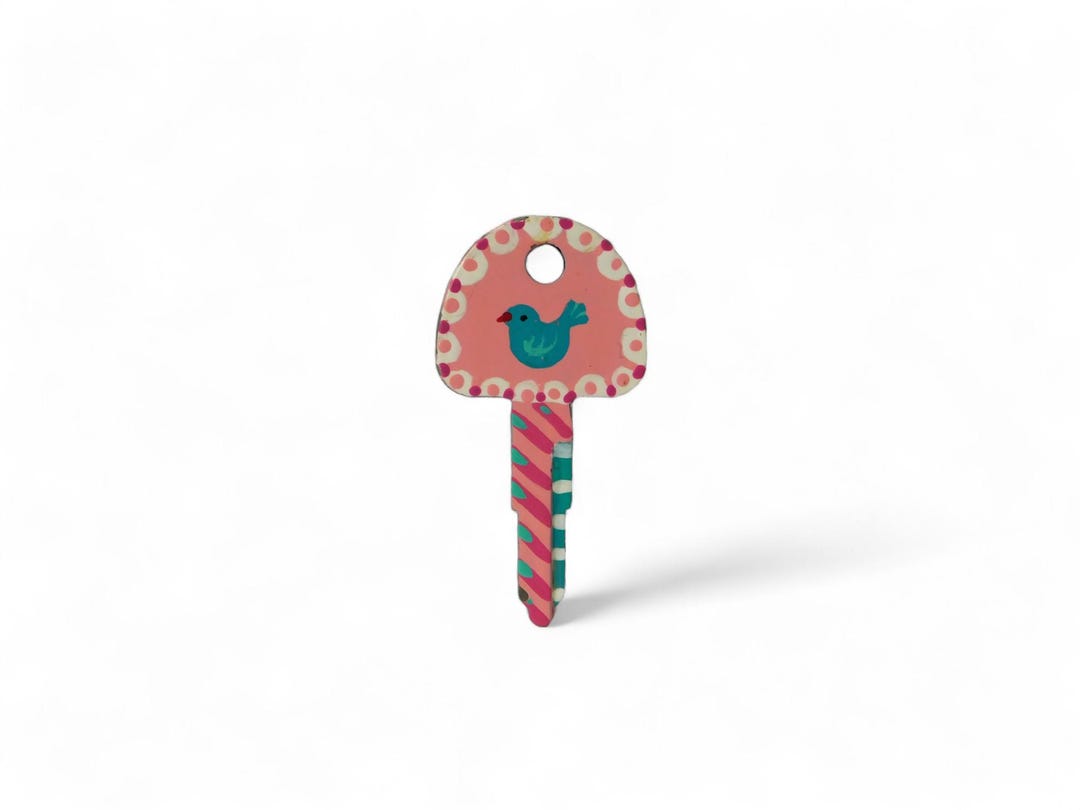 Painted Pink and Blue Bird KEY Brooch/pin. Original - Etsy