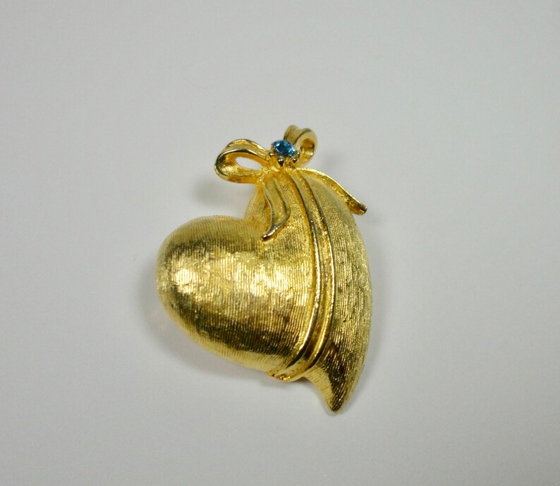 Vintage LANCER II Brushed Gold Tone and Blue Rhinestone Heart | Etsy