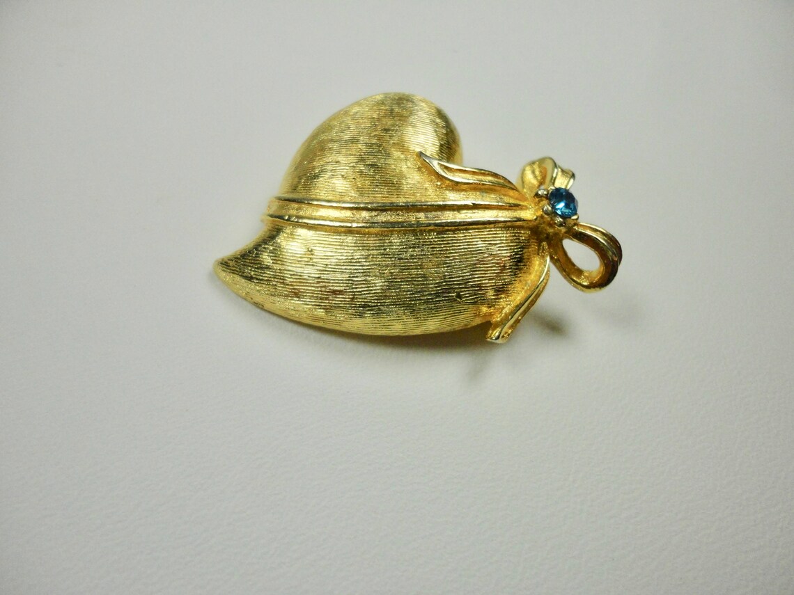 Vintage LANCER II Brushed Gold Tone and Blue Rhinestone Heart | Etsy