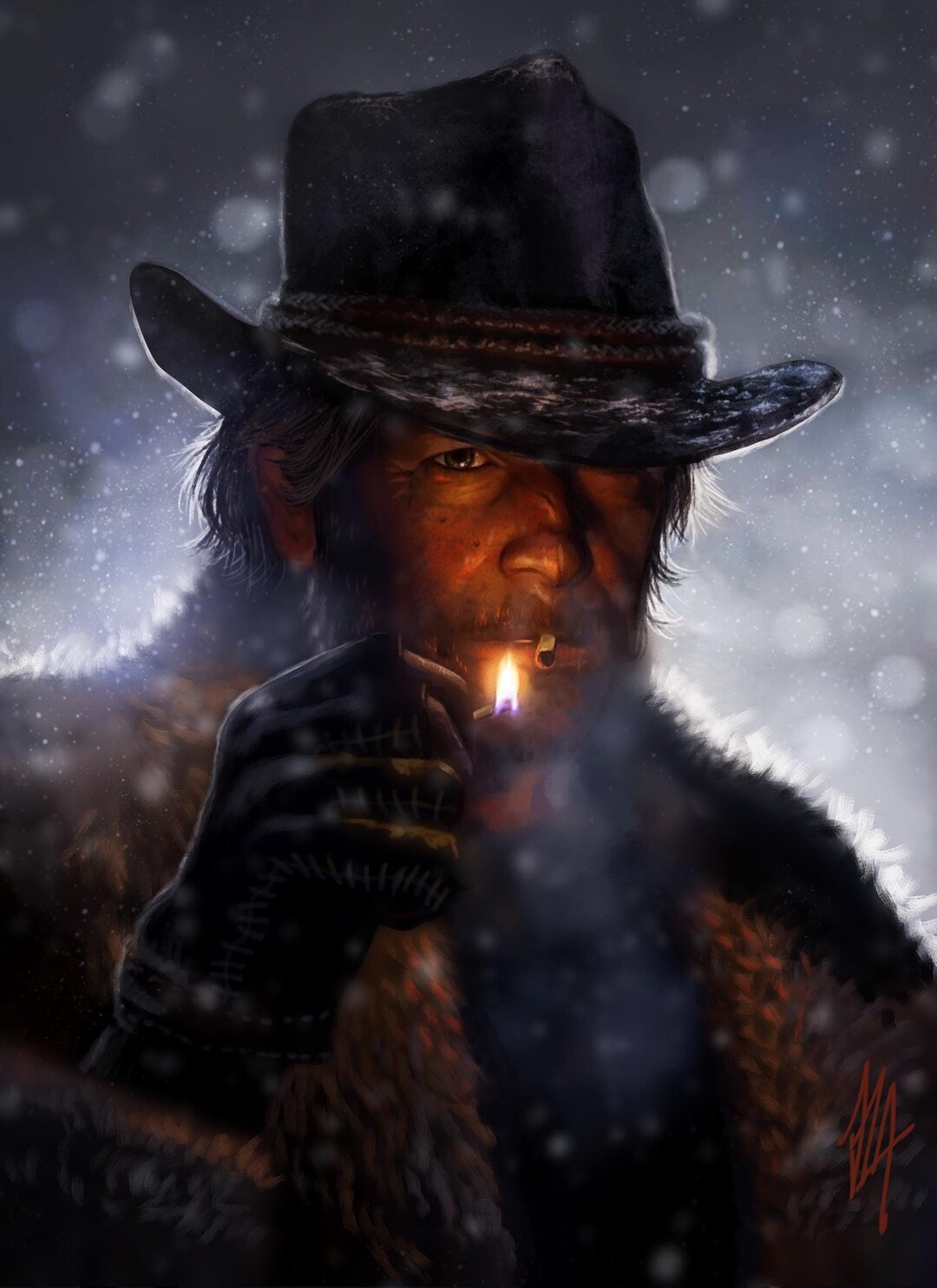 RDR2 Arthur Morgan Hand Painted Poster enter, Pursued by a Memory Red ...