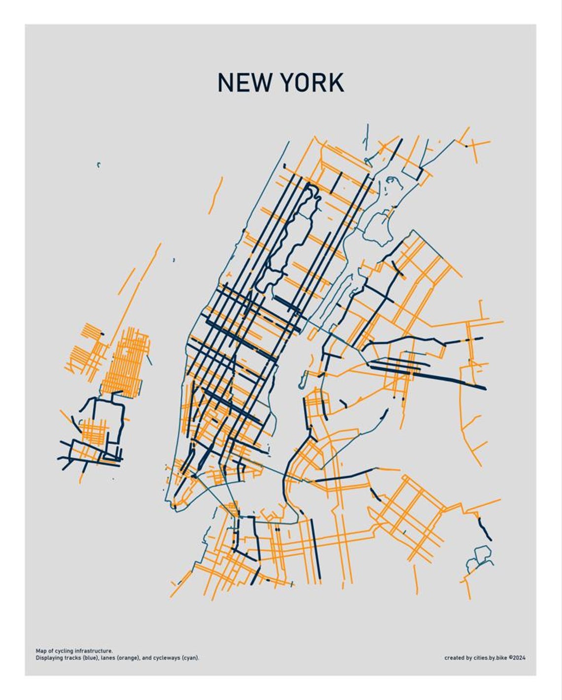 NEW YORK Cycling Map (digital Download, Ratio 20x25, High Resolution ...