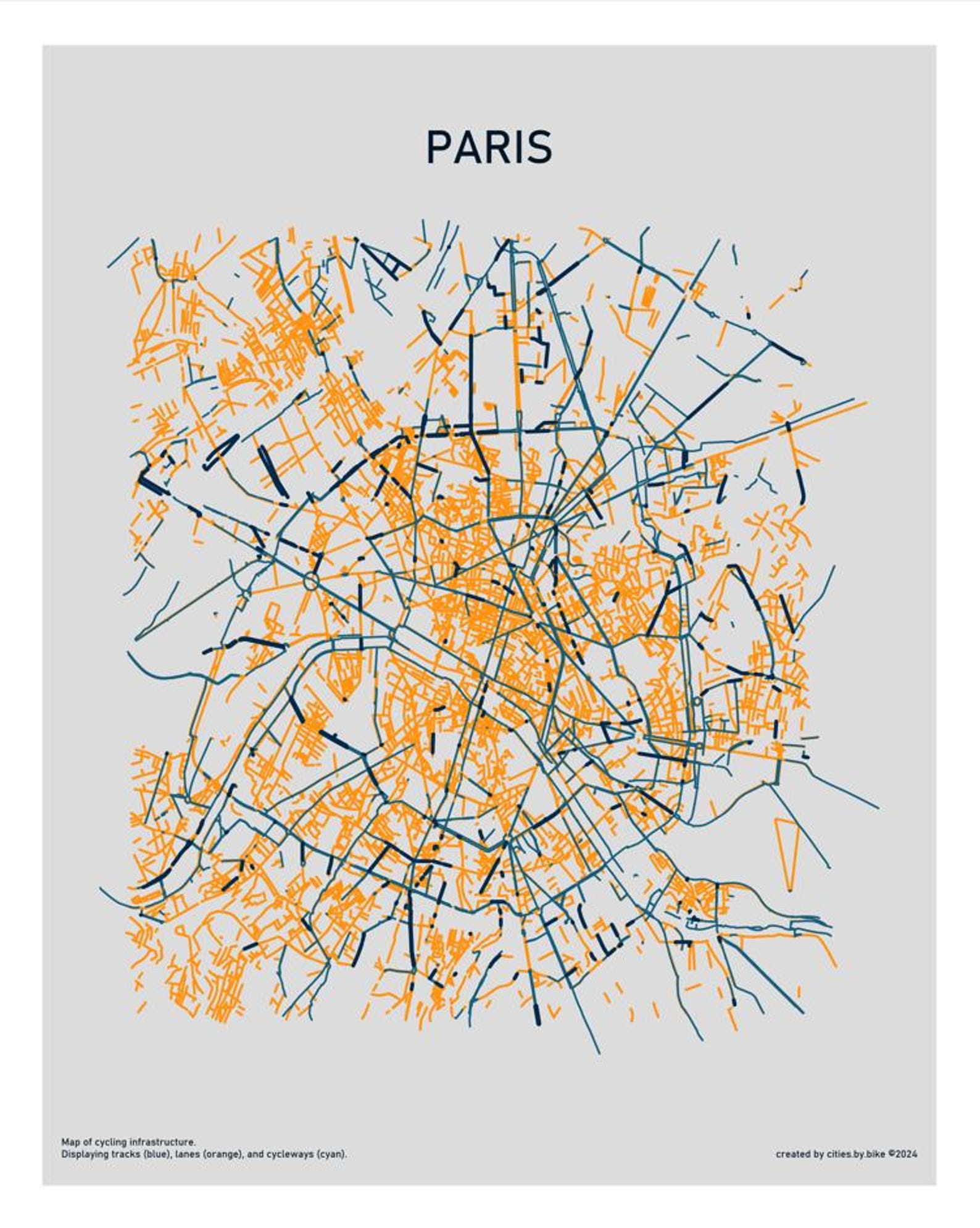 PARIS Cycling Map (digital Download, Ratio 20x25, High Resolution) - Etsy