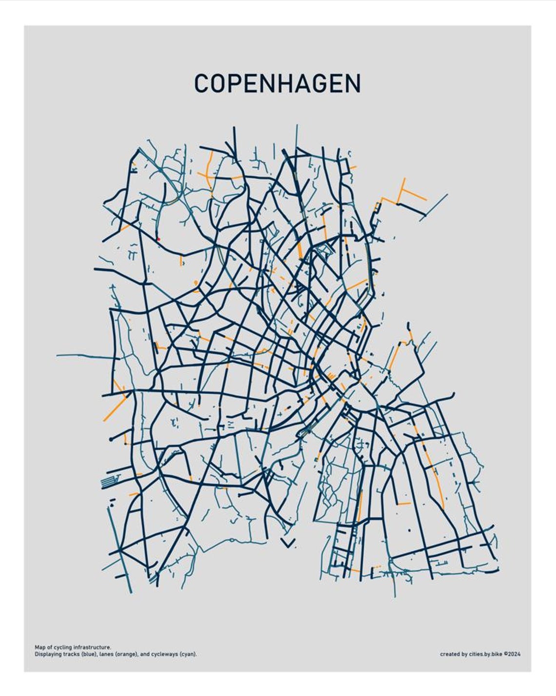 COPENHAGEN Cycling Map (digital Download, Ratio 20x25, High Resolution ...