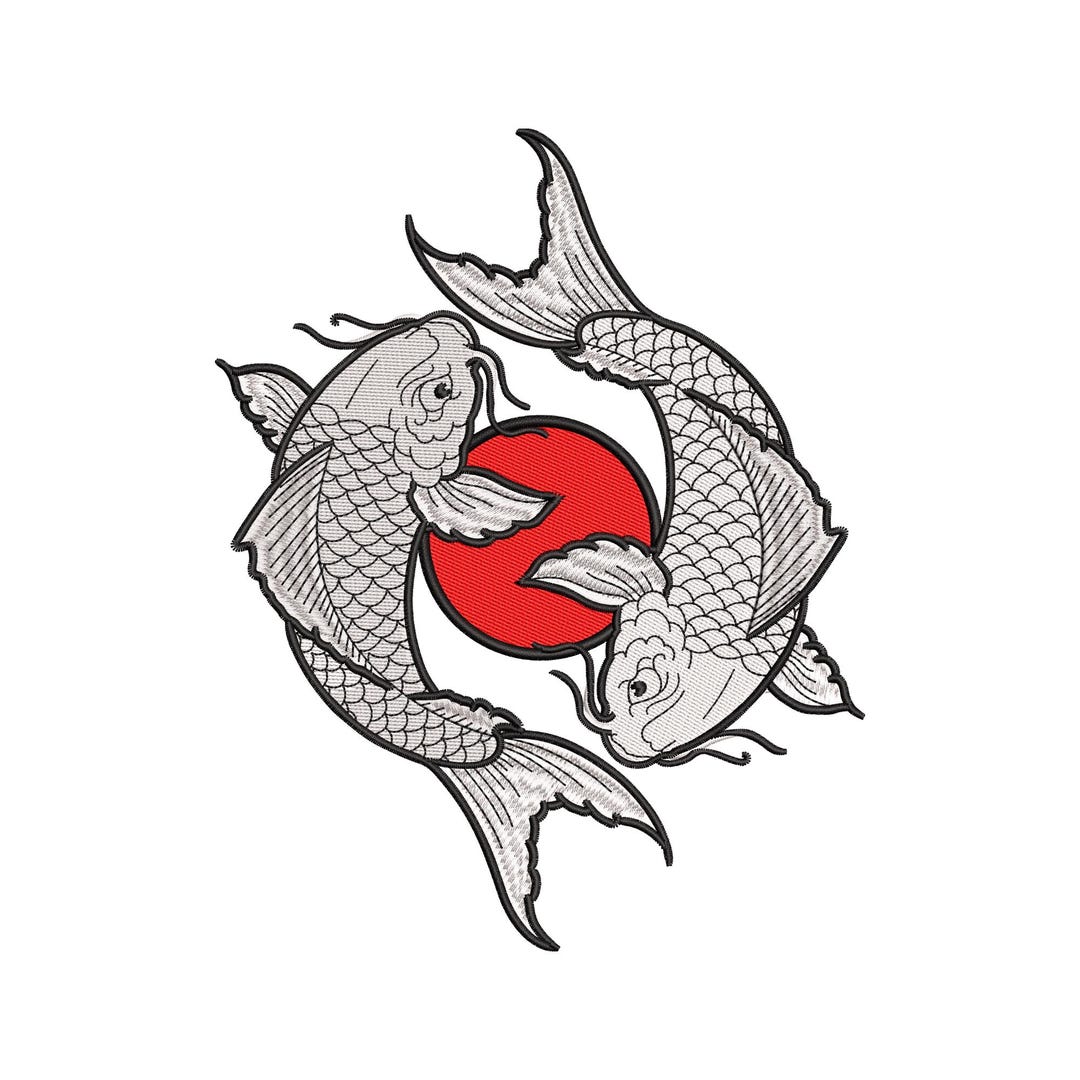 Koi Fish Embroidery Design, Japanese Yin Yang Carp Pattern, Koi Machine ...