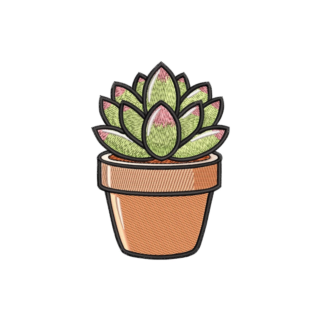 Succulent Embroidery Design – Cute Cactus Pot Machine Embroidery File ...