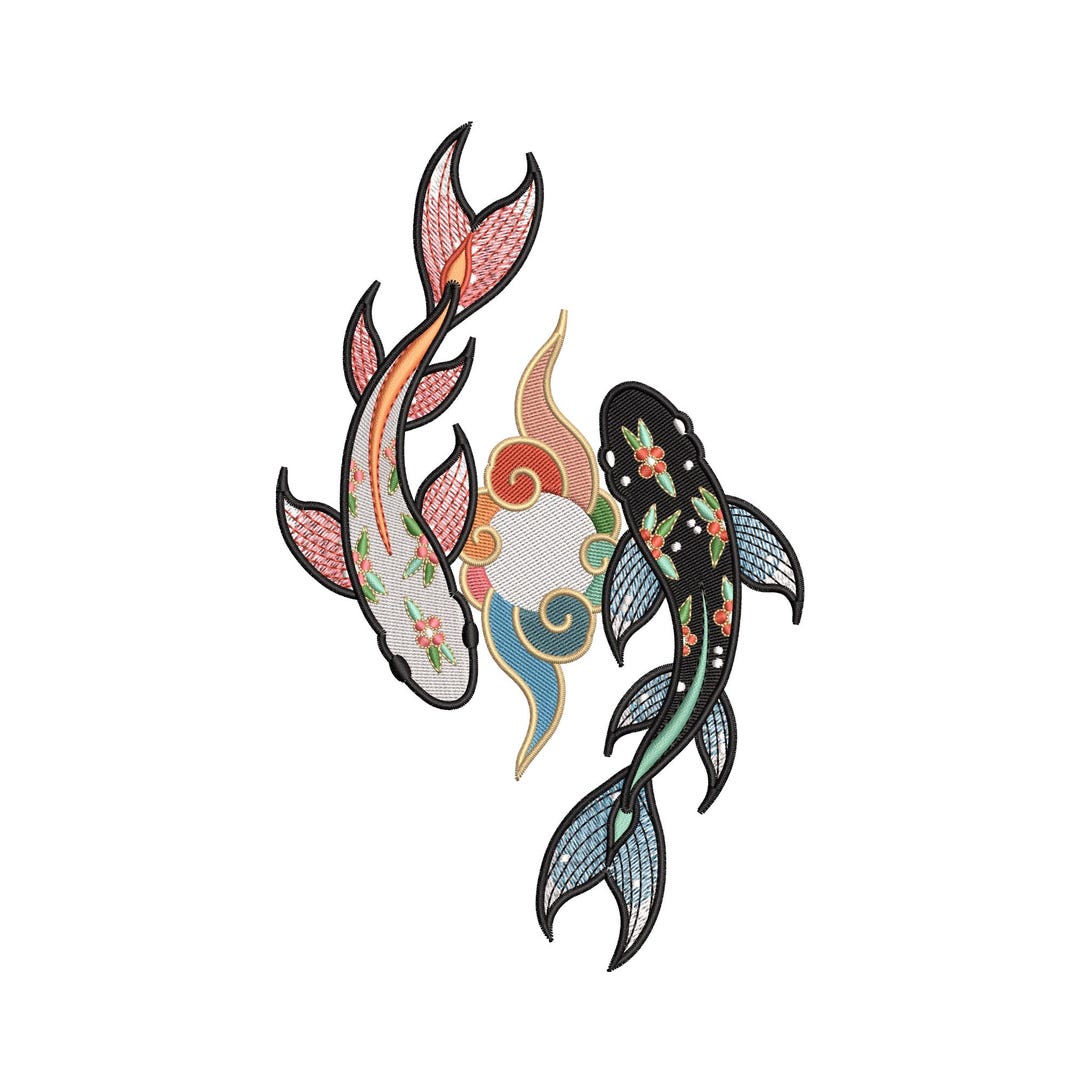 Yin Yang Koi Fish Embroidery Design | Japanese Koi Machine Embroidery ...
