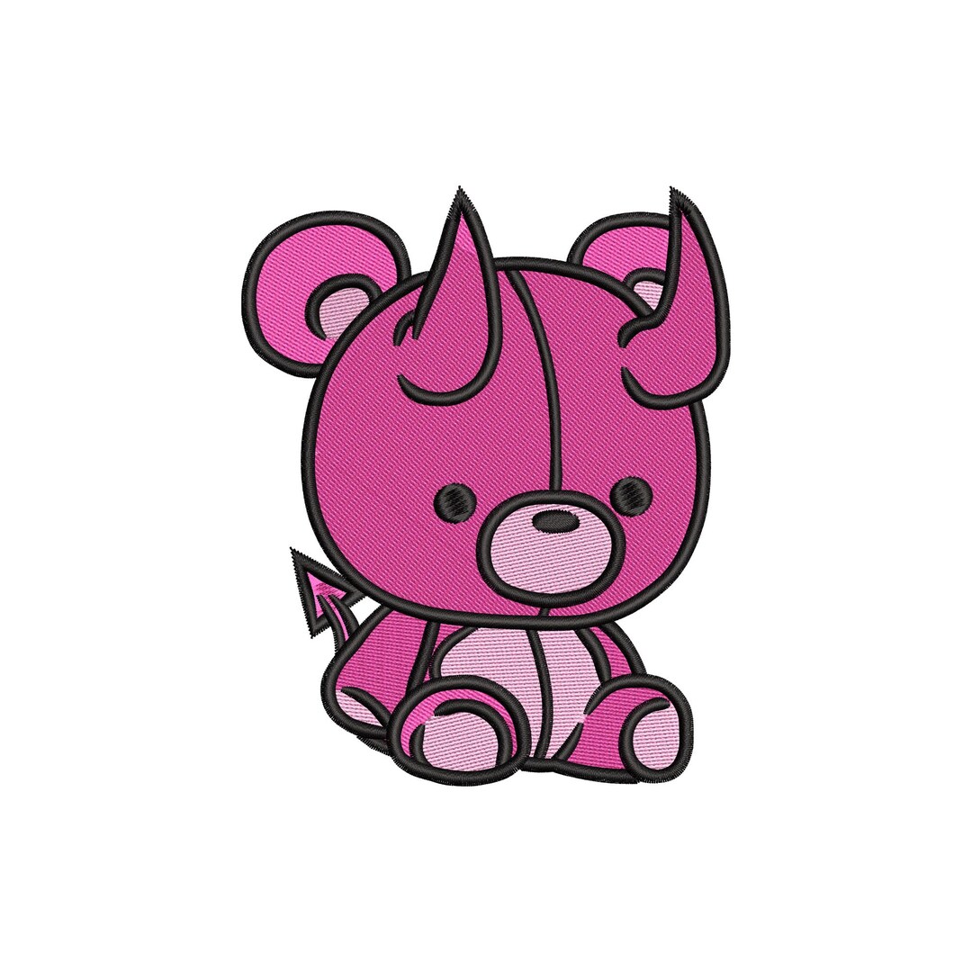 Cute Devil Teddy Bear Embroidery Design | Kawaii Horned Plush Teddy ...