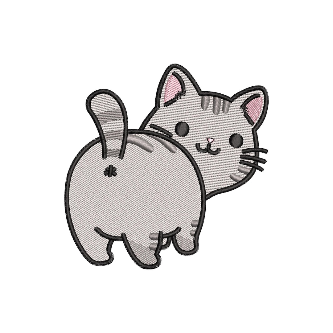 Funny Cat Butt Embroidery Design – Gray Cat Embroidery Design – Digital ...